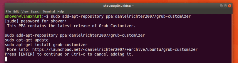 Install Grub Customizer on Ubuntu