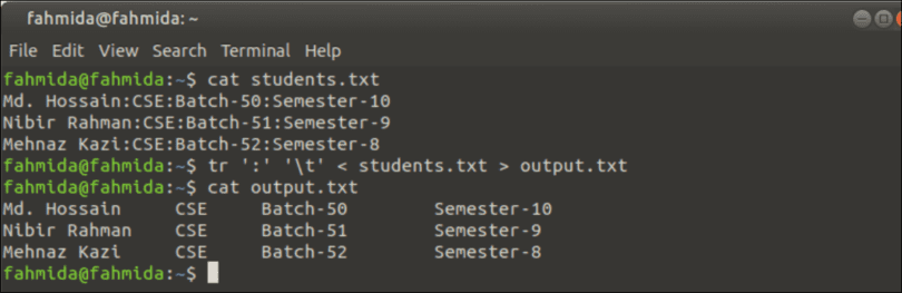 Bash Tr Command