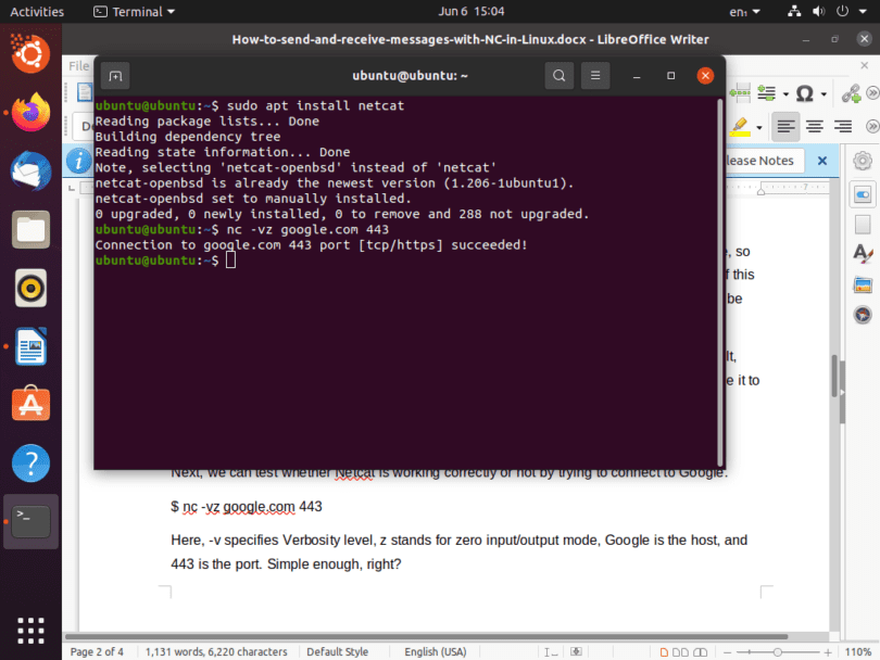 How to send and receive messages with NC in Linux?
