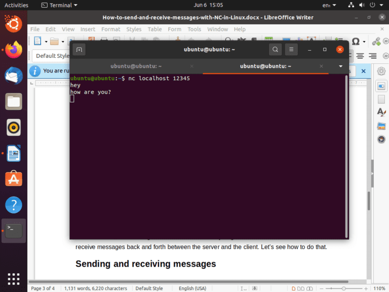 How to send and receive messages with NC in Linux?