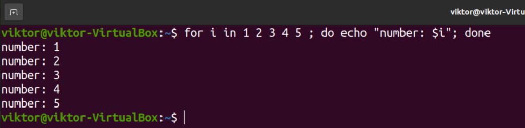 Bash for Loop in One Line