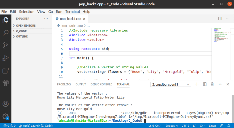 Use of Vector Pop_Back() Function in C++