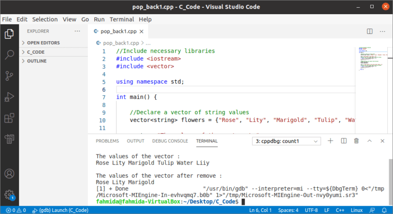 Use of Vector Pop_Back() Function in C++