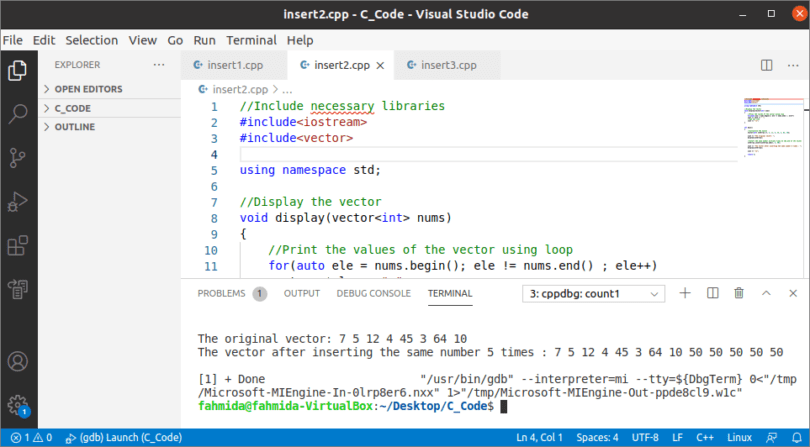 Vector Insert Function In C