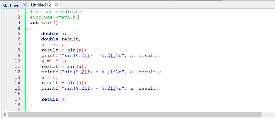 Sin Function In C