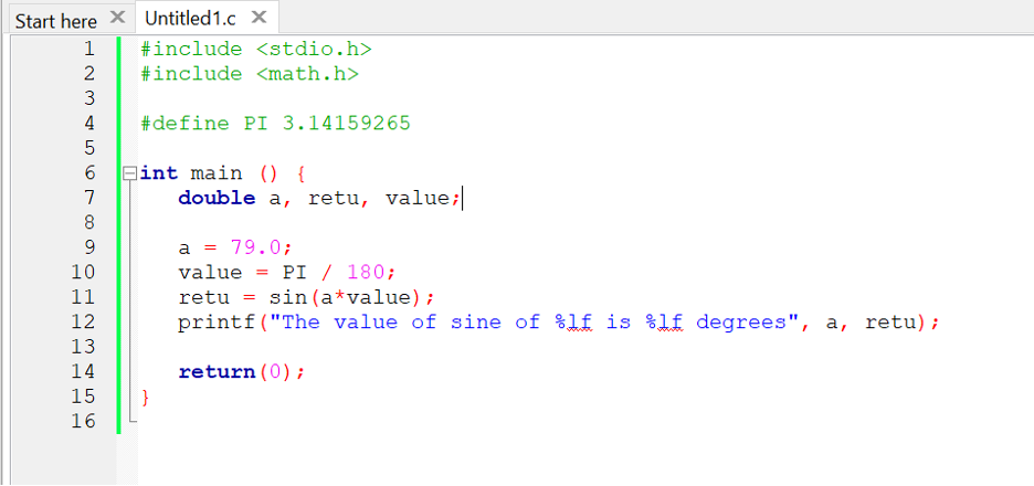 Sin Function In C