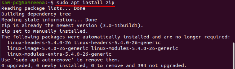 How to ZIP a folder in Ubuntu