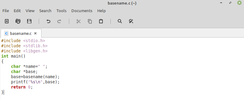 C: Basename Function Usage