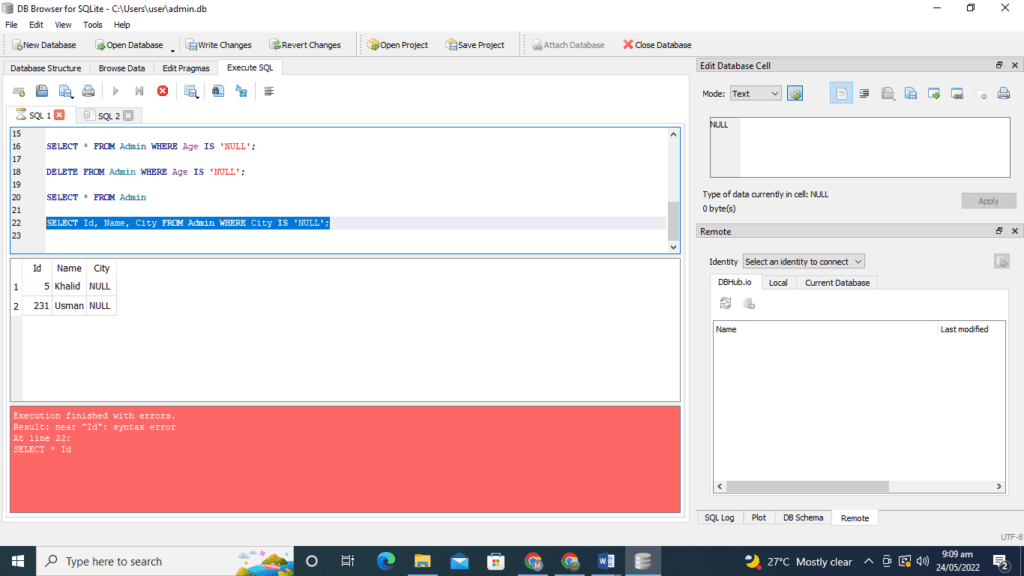 SQLite IS NULL Condition SQLite IS NULL Condition
