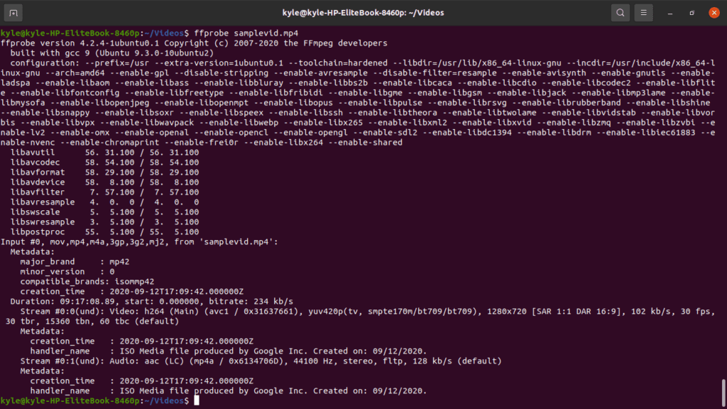 ffprobe Linux Command Example Usage